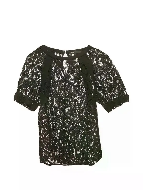 Sandro Sheer Lace Round Neck Top - Black