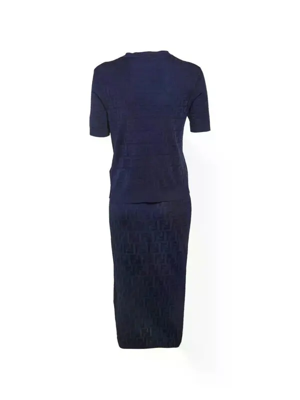 Fendi Ff Motif Textured Knit Midi Skirt Set - Blue
