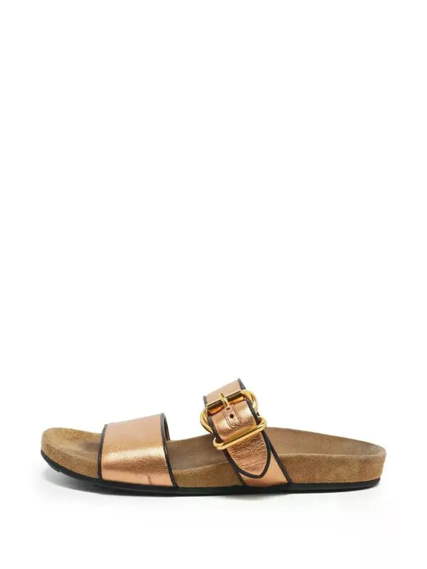 Prada Metallic Leather Buckle Slide Flat Sandals