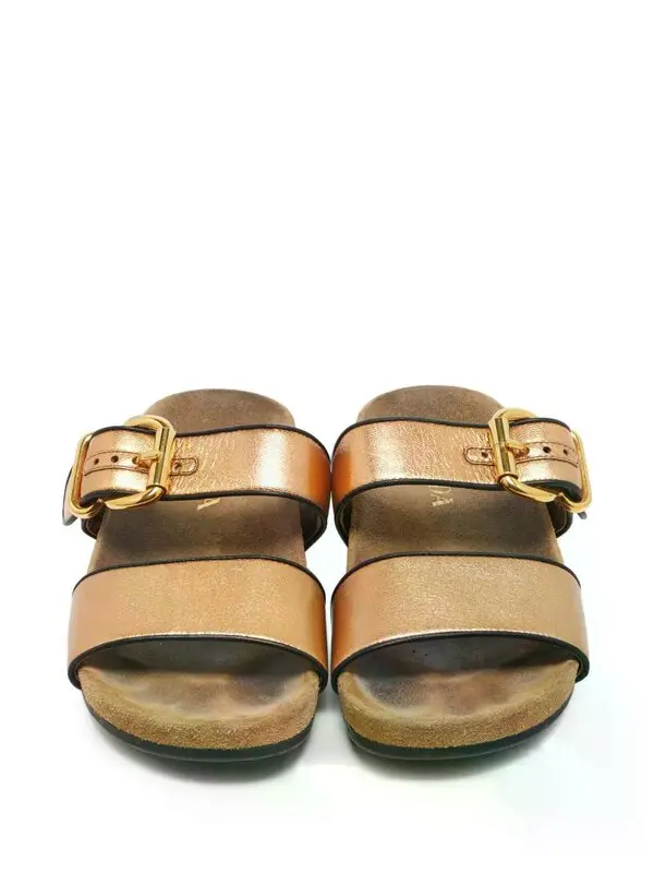 Prada Metallic Leather Buckle Slide Flat Sandals
