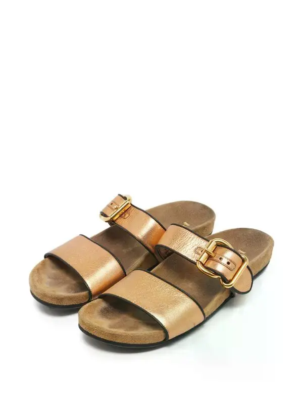 Prada Metallic Leather Buckle Slide Flat Sandals
