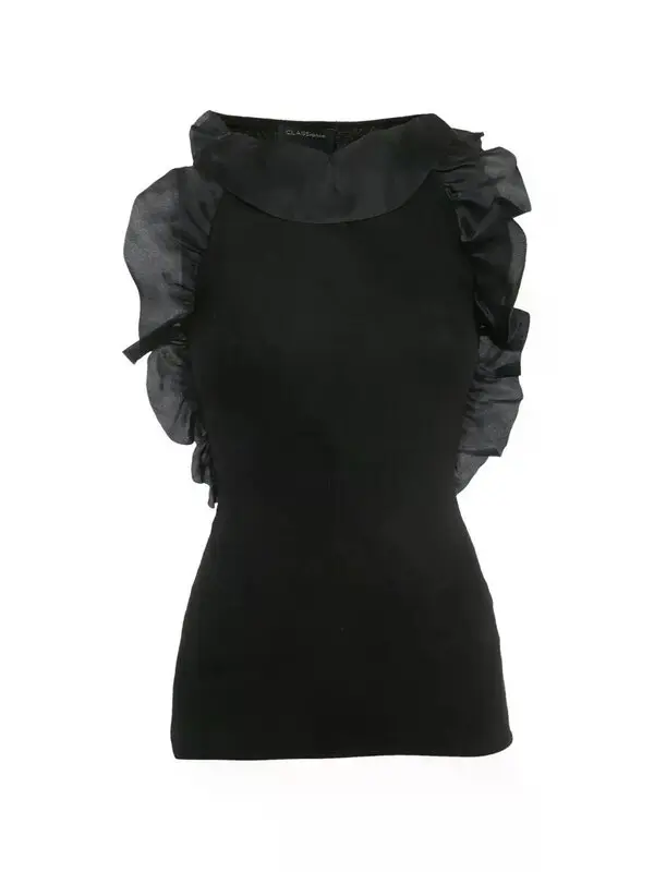Roberto Cavalli Ruffle-trim Knit Sleeveless Blouse
