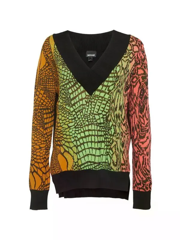 Just Cavalli Animal Pattern V-neck Sweater - Black