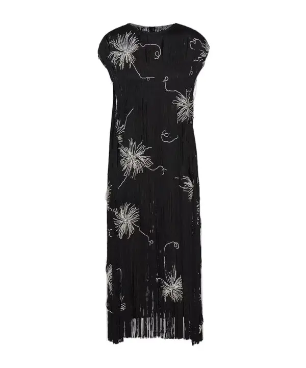 Prada Embroidered Tassel Dress - Black