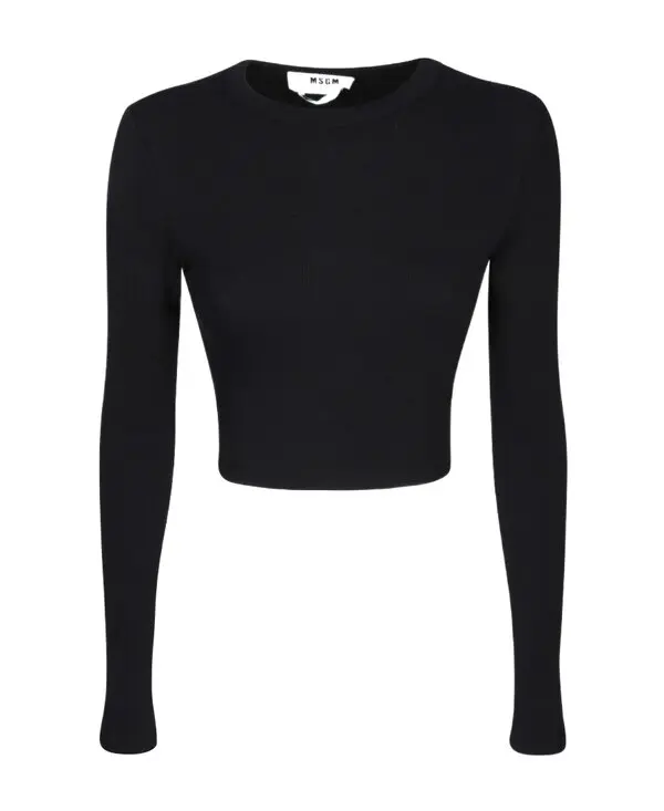 MSGM Cut-out Crewneck Cropped T-shirt - Black