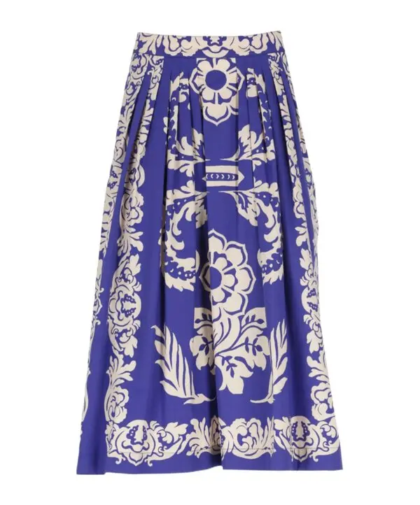 Etro Pleat Detailed Printed Midi Skirt - Blue
