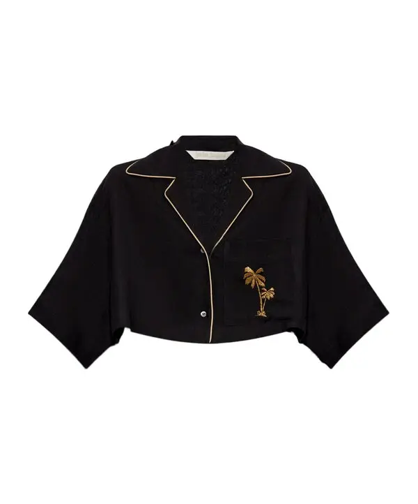 Palm Angels Palm Embroidered Cropped Bowling Shirt