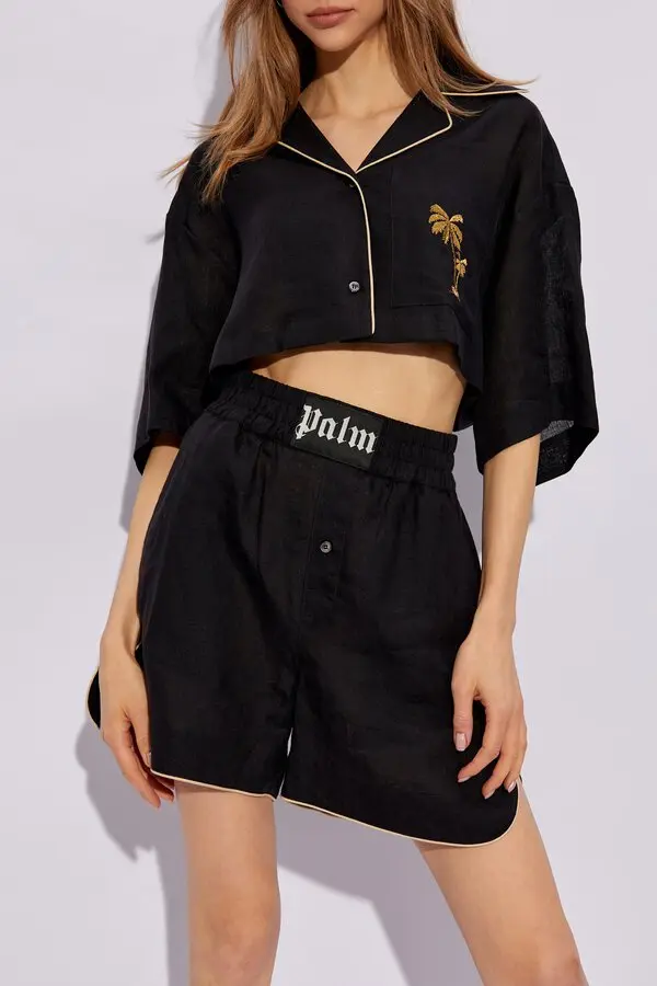 Palm Angels Palm Embroidered Cropped Bowling Shirt