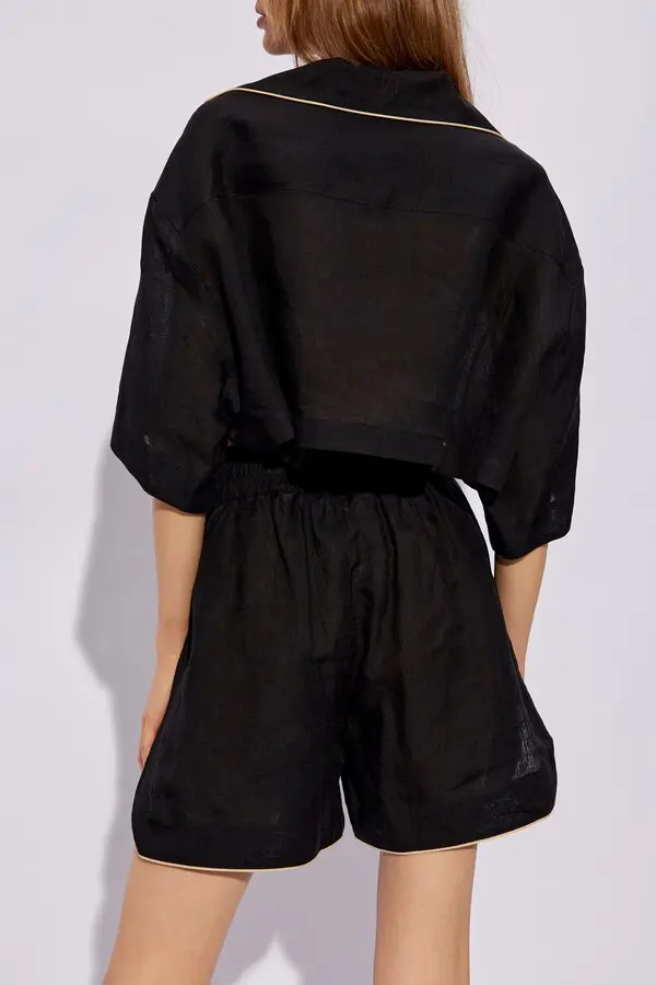 Palm Angels Palm Embroidered Cropped Bowling Shirt