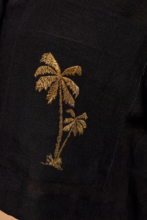 Palm Angels Palm Embroidered Cropped Bowling Shirt