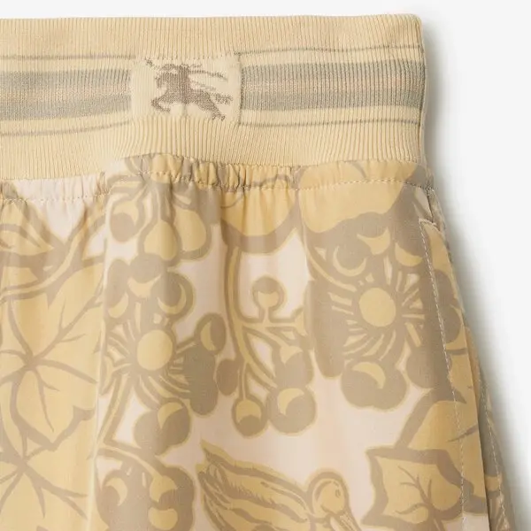 Burberry Botanical Print Silk Blend Shorts - Flaxen