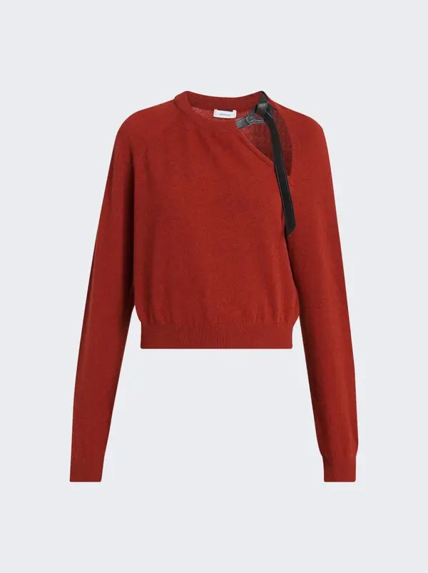 FERRAGAMO Crewneck Sweater With Cut-out Detail Brick Mélange - Red