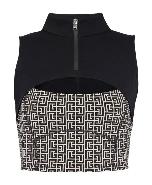 Balmain Monogrammed Jersey Crop Top