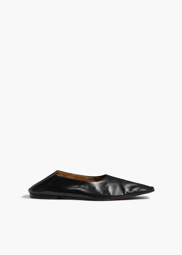 Khaite Marlene Ballerina In Glazed Leather - Black
