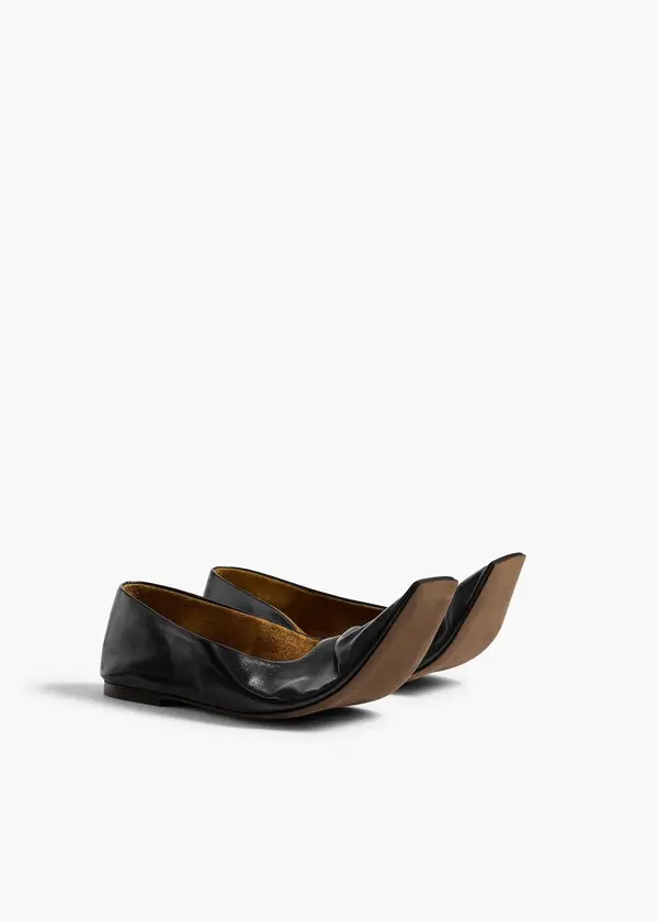 Khaite Marlene Ballerina In Glazed Leather - Black