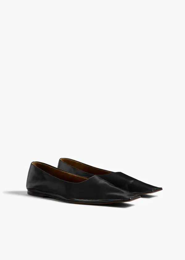Khaite Marlene Ballerina In Glazed Leather - Black