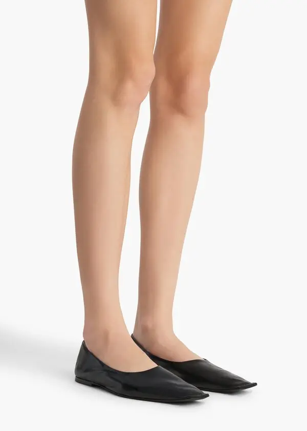 Khaite Marlene Ballerina In Glazed Leather - Black