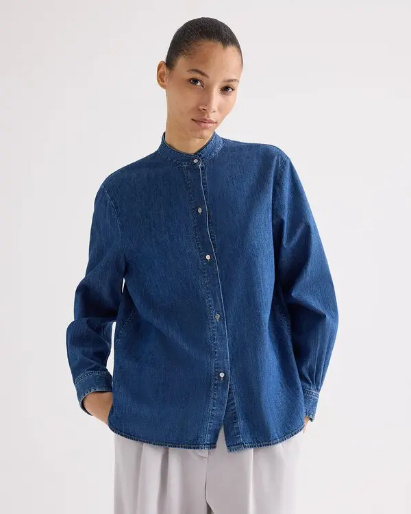 TWP Tied Down Top In Denim Shirting
