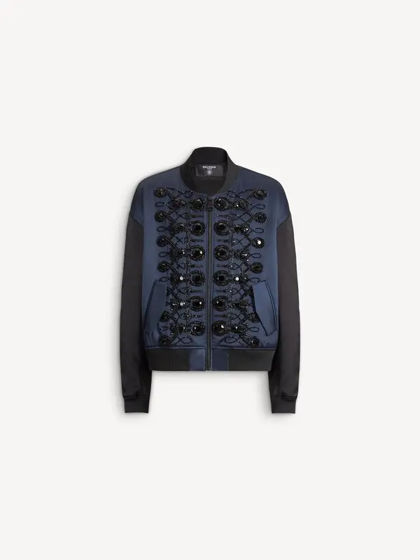 Balmain Embellished Satin Military Bomber Jacket