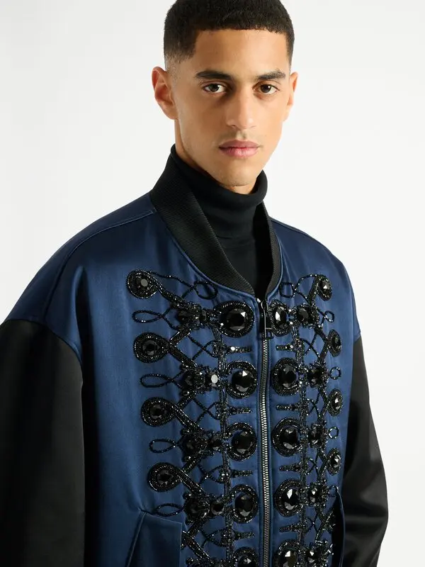 Balmain Embellished Satin Military Bomber Jacket