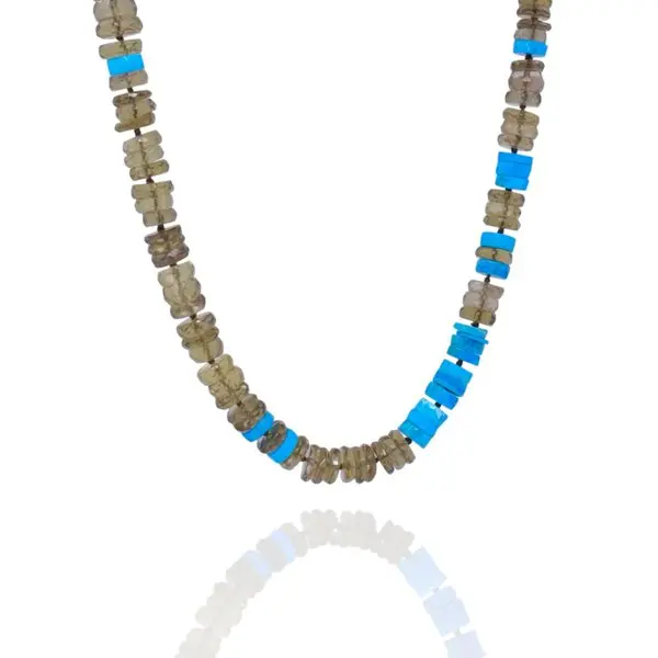 C. GRASSI Faceted Gemstone Necklace With Smoky Quartz And Turquoise - Brown/blue