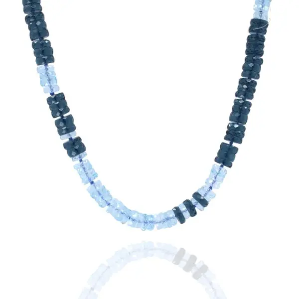 C. GRASSI Faceted Gemstone Necklace Aquamarine & Dark Quartz Sterling Silver Adjustable Length - Blue