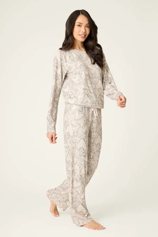 PJ Salvage Snakeskin Heart Print Peachy Pajama Set