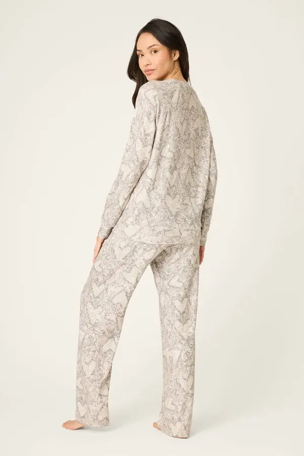 PJ Salvage Snakeskin Heart Print Peachy Pajama Set