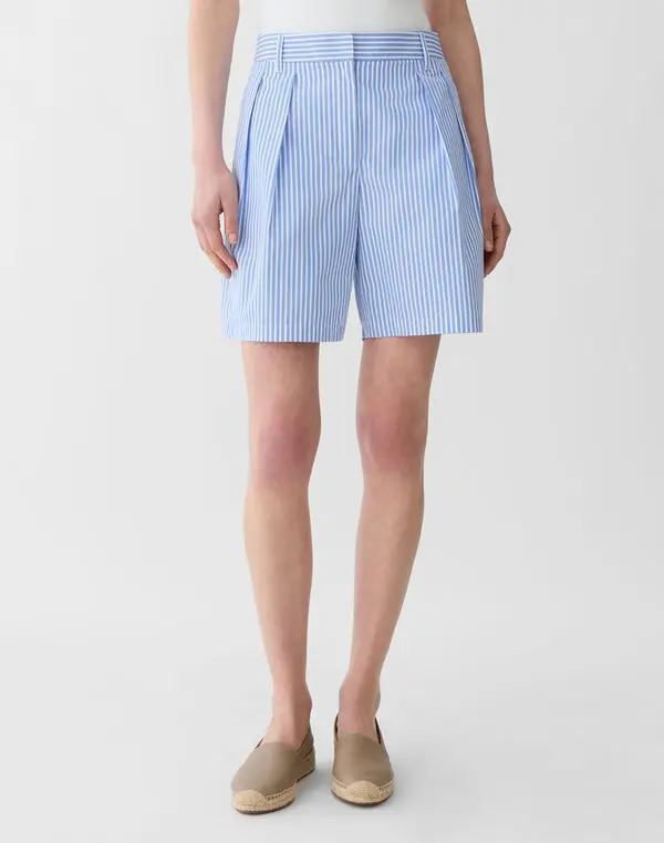 Lafayette 148 New York Striped Cotton Park Wide Leg Short - Blue Hydrangea Multi