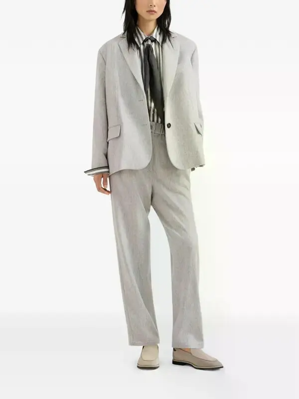 Brunello Cucinelli Wool Flannel Baggy Trousers With Monili Detail - Grey