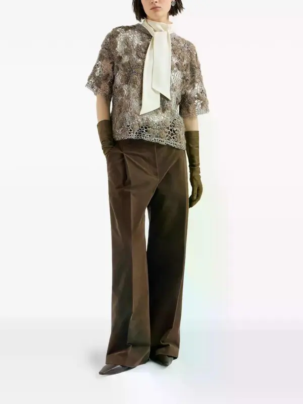 Brunello Cucinelli Silk Satin High-neck T-shirt With Monili Embellishment