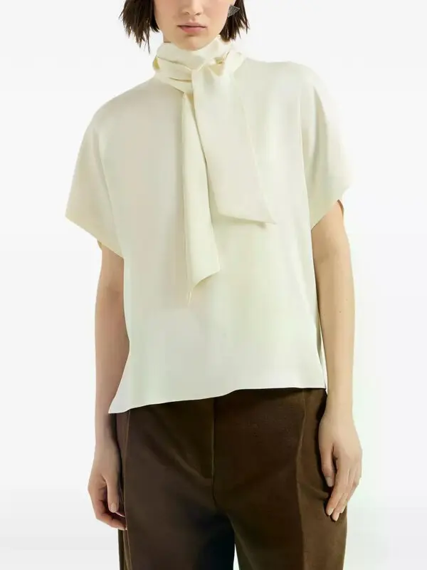 Brunello Cucinelli Silk Satin High-neck T-shirt With Monili Embellishment