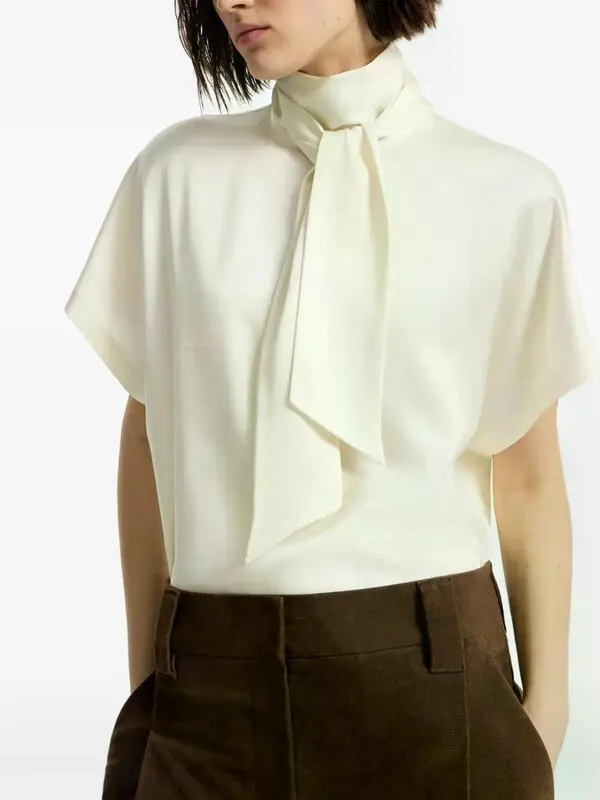 Brunello Cucinelli Silk Satin High-neck T-shirt With Monili Embellishment