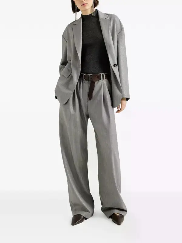 Brunello Cucinelli Virgin Wool Pinstripe Track Trousers With Monili Detail - Grey