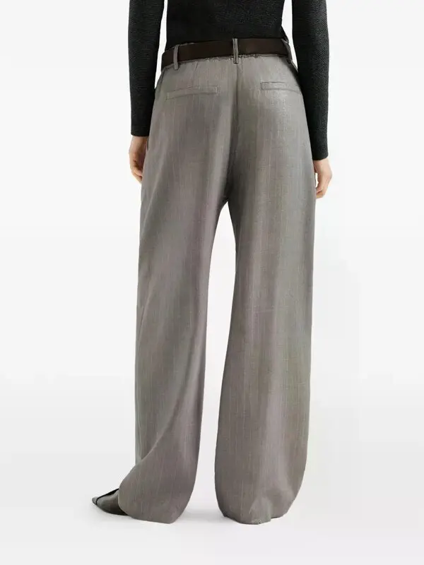 Brunello Cucinelli Virgin Wool Pinstripe Track Trousers With Monili Detail - Grey
