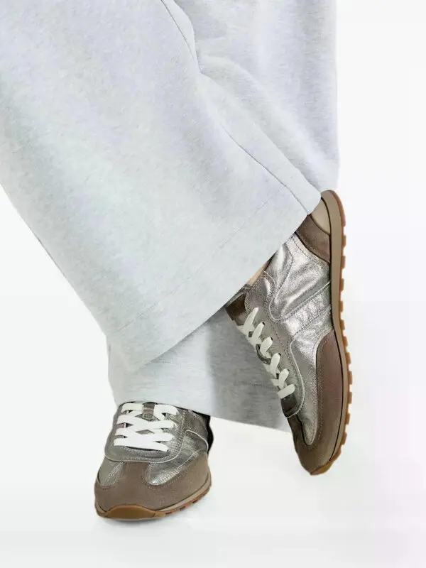 Brunello Cucinelli Lamé Calfskin And Suede Runners With Shiny Loop