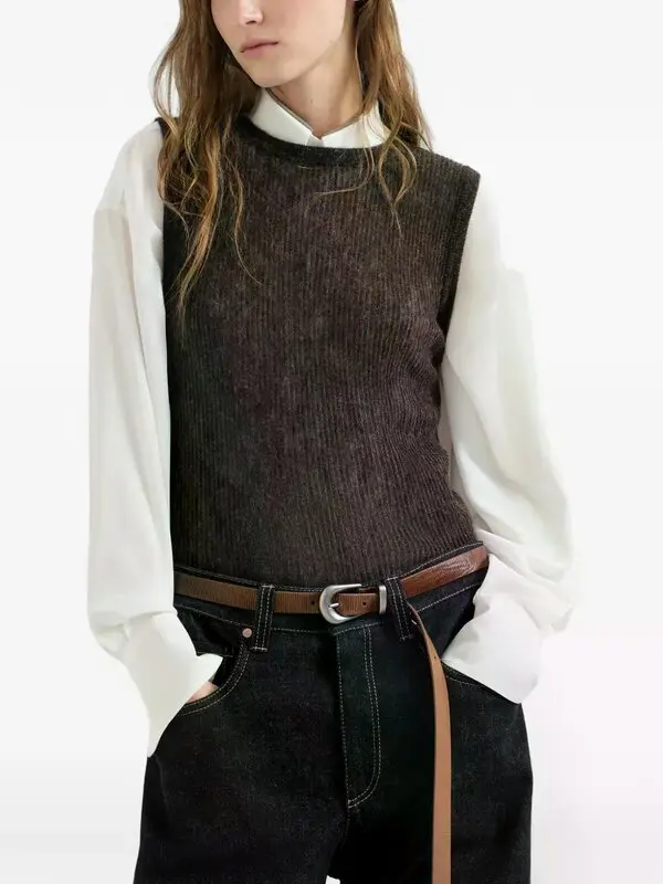 Brunello Cucinelli Sparkling Rib-knit Top - Brown