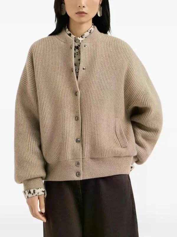 Brunello Cucinelli Cashmere English-rib Knit Bomber Jacket With Thermore® Padding - Neutrals