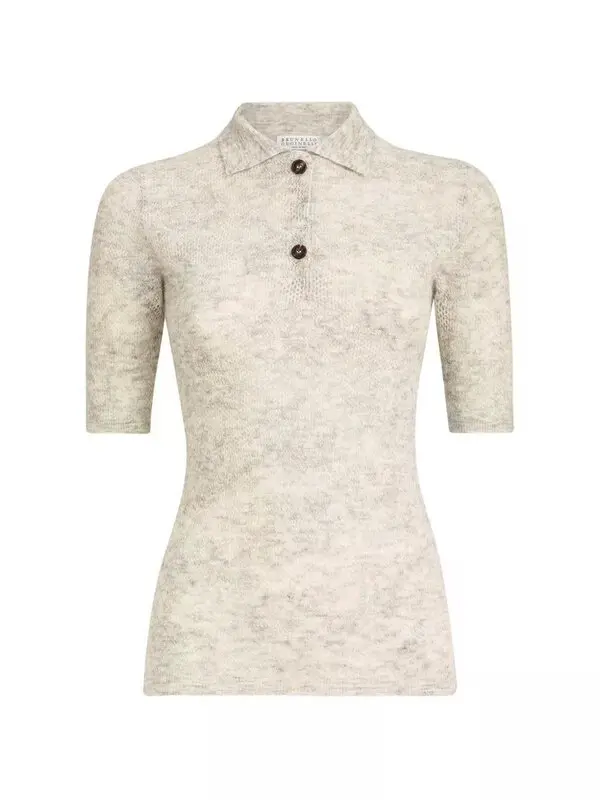 Brunello Cucinelli Silk, Alpaca, And Wool Flower-lace Knit Polo