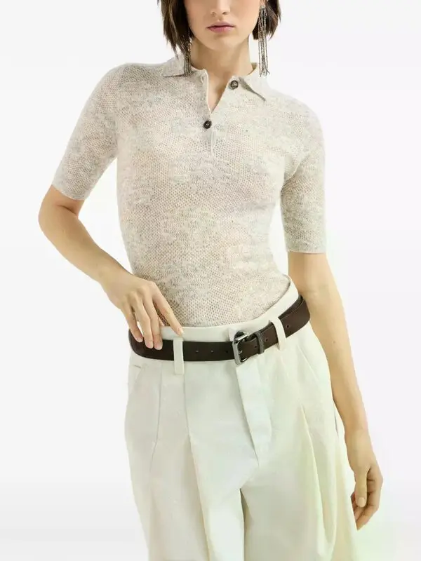 Brunello Cucinelli Silk, Alpaca, And Wool Flower-lace Knit Polo