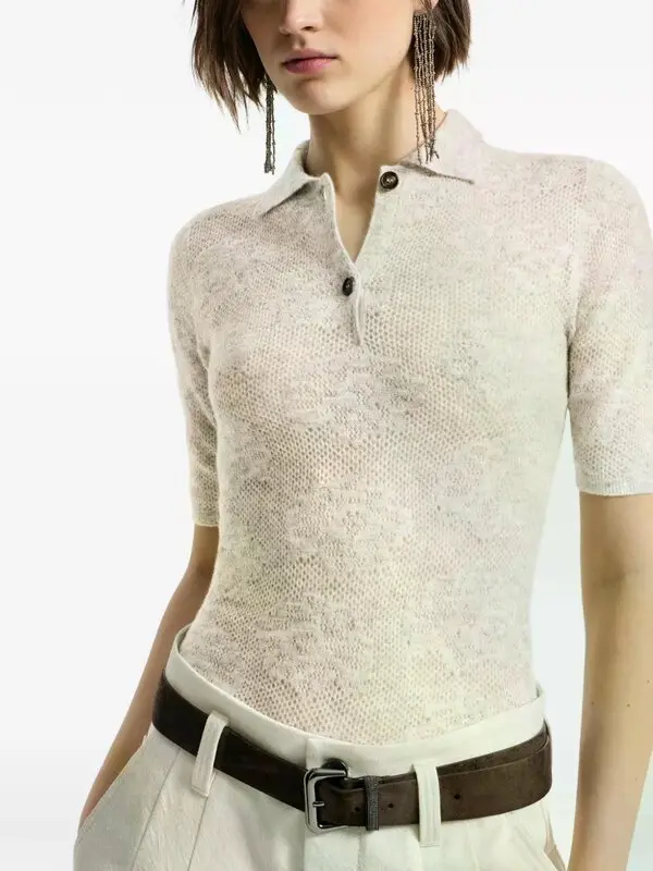 Brunello Cucinelli Silk, Alpaca, And Wool Flower-lace Knit Polo