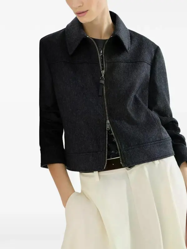 Brunello Cucinelli Wool Flannel Zip-up Jacket