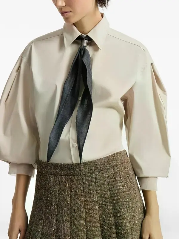 Brunello Cucinelli Cotton Poplin Shirt With Silk Cuffs