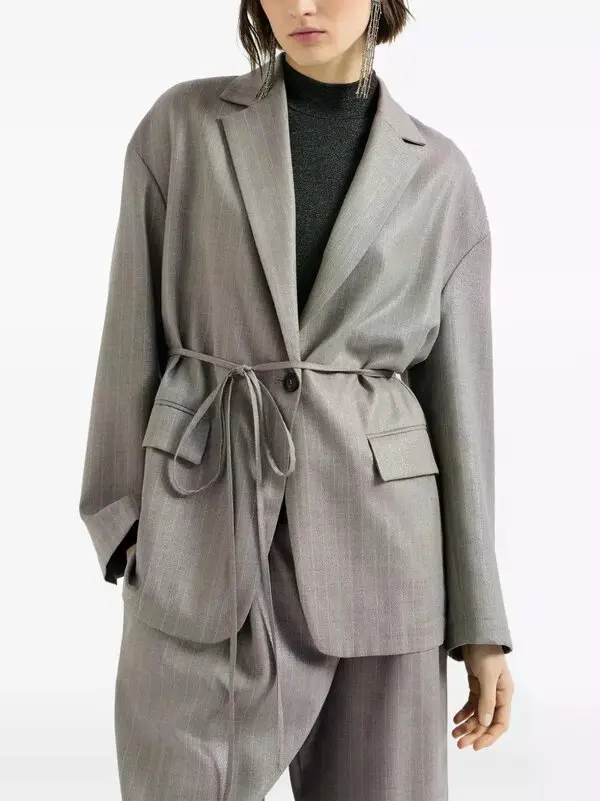 Brunello Cucinelli Virgin Wool Pinstripe Blazer With Monili