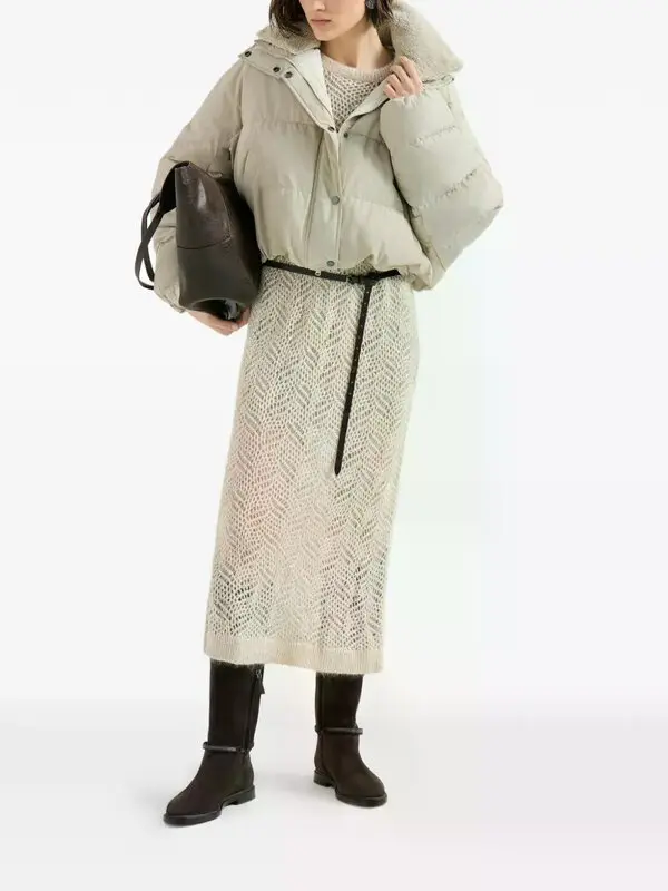 Brunello Cucinelli Techno Cotton Taffeta Down Jacket With Detachable Shearling Insert And Monili