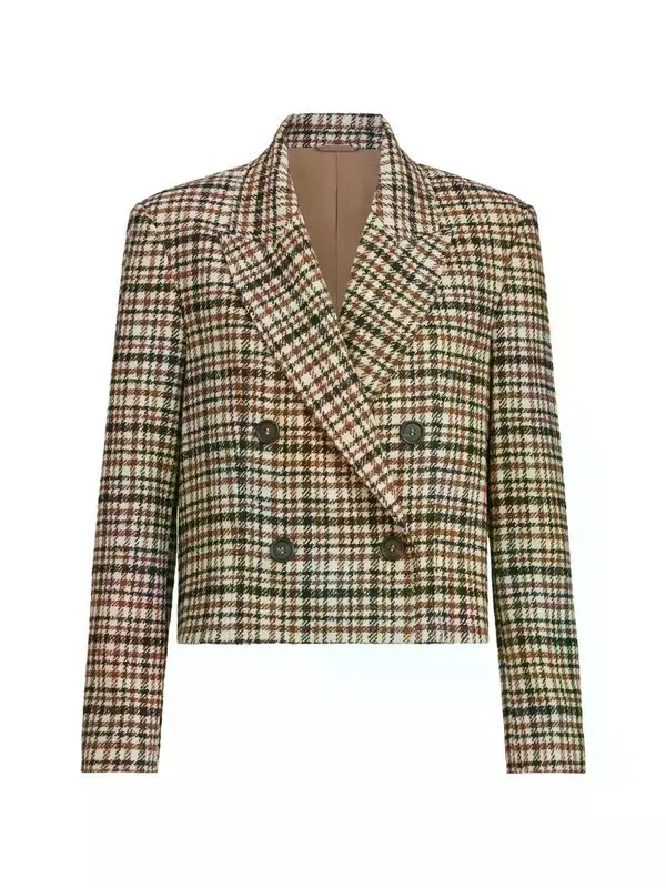Brunello Cucinelli Checked Wool And Alpaca Blazer With Monili