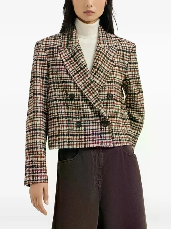 Brunello Cucinelli Checked Wool And Alpaca Blazer With Monili