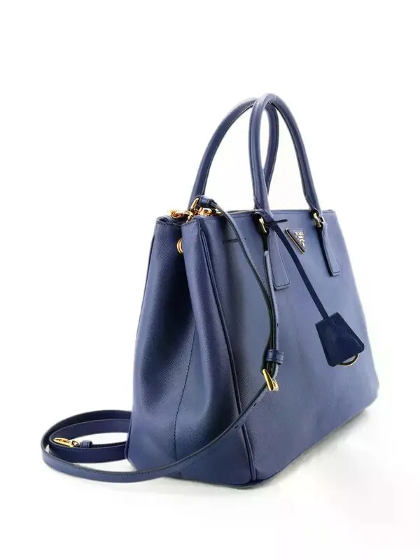 Prada Double Zip Lux Saffiano Leather Medium Tote Bag - Blue