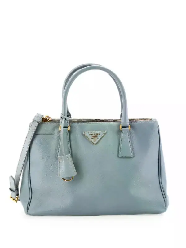 Prada Saffiano Leather Double Zip Tote Bag - Blue