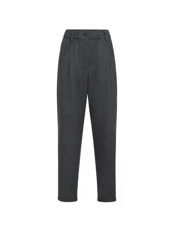Brunello Cucinelli Wool Flannel Baggy Trousers With Monili Detailing